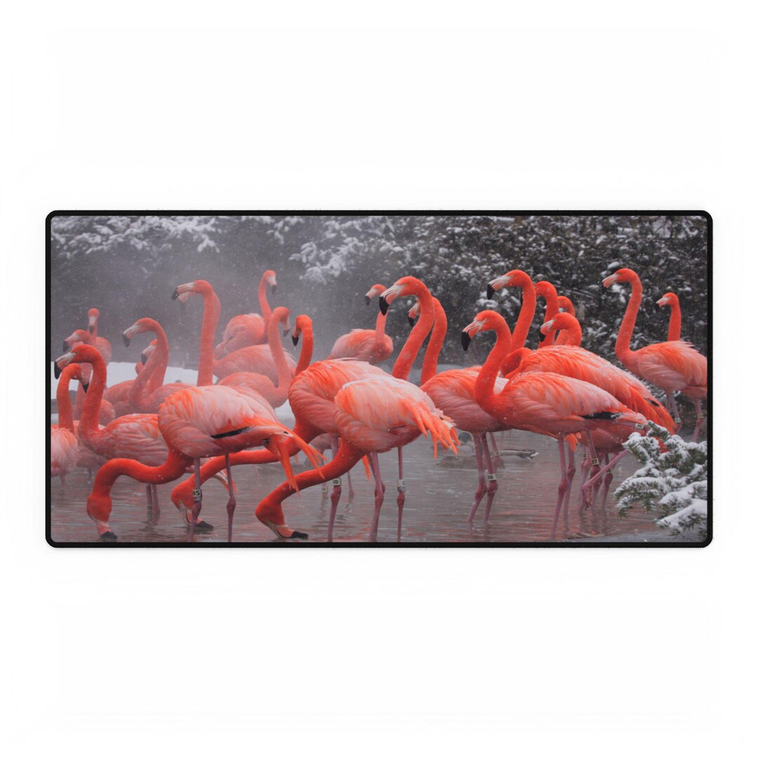 Desk Computer Mat - 3 Sizes With Flamingos in Wintertime Design ...
