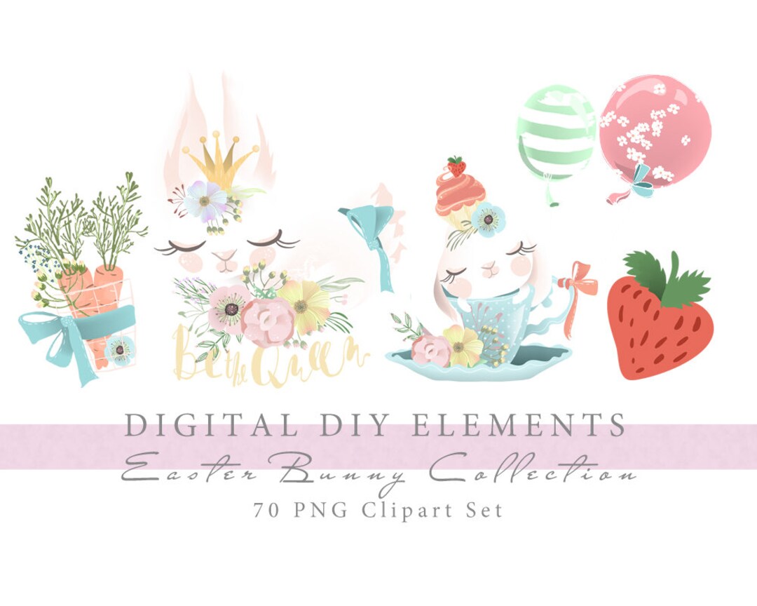 Floral Easter Bunny Clipart Set - Watercolor Easter Bunny Clipart ...