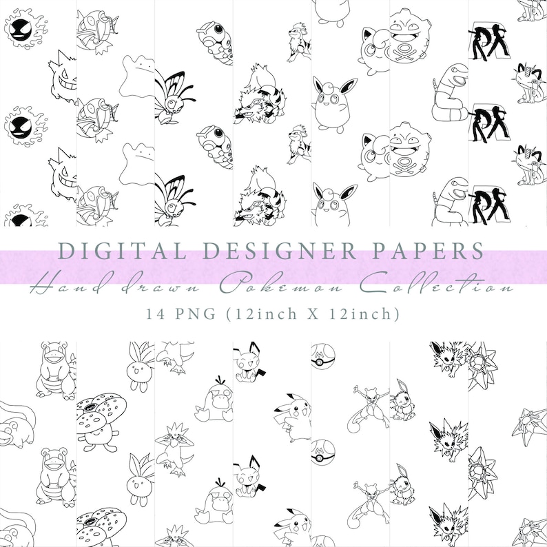 Hand Drawn Pokemon Digital Paper Bundle 14 Designs 12inches X 12inches ...