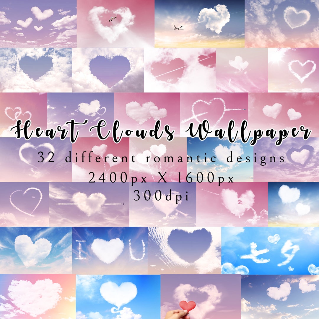 32 Romantic Heart Cloud Wallpaper Backdrop Real Blue Sky - Etsy