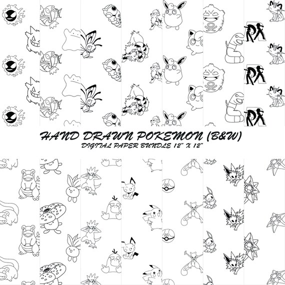 Handgezeichnetes Pokemon Digital Paper Bundle 14 Designs - Etsy
