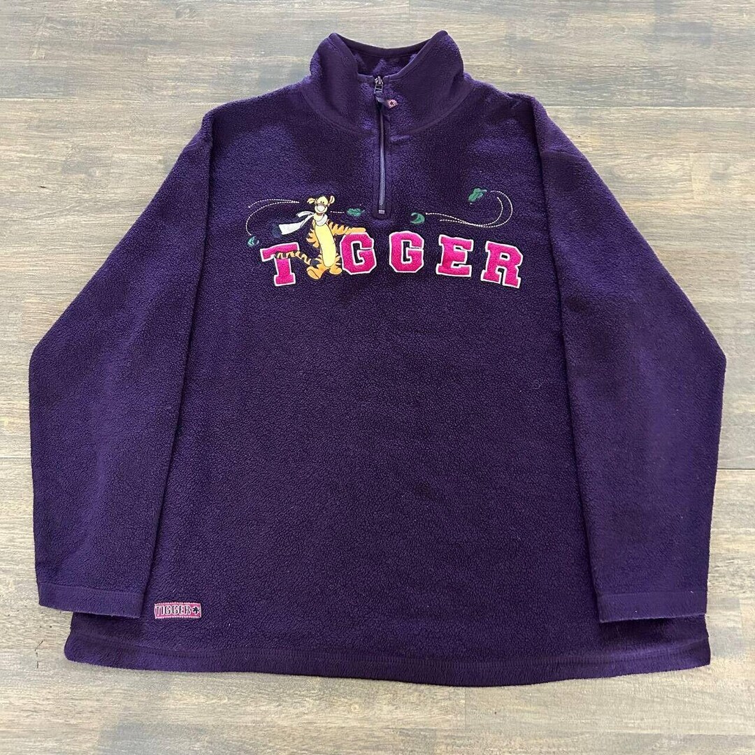 90s Disney Plus Winnie the Pooh Tigger Logo Purple 1/4 Zip Fleece ...