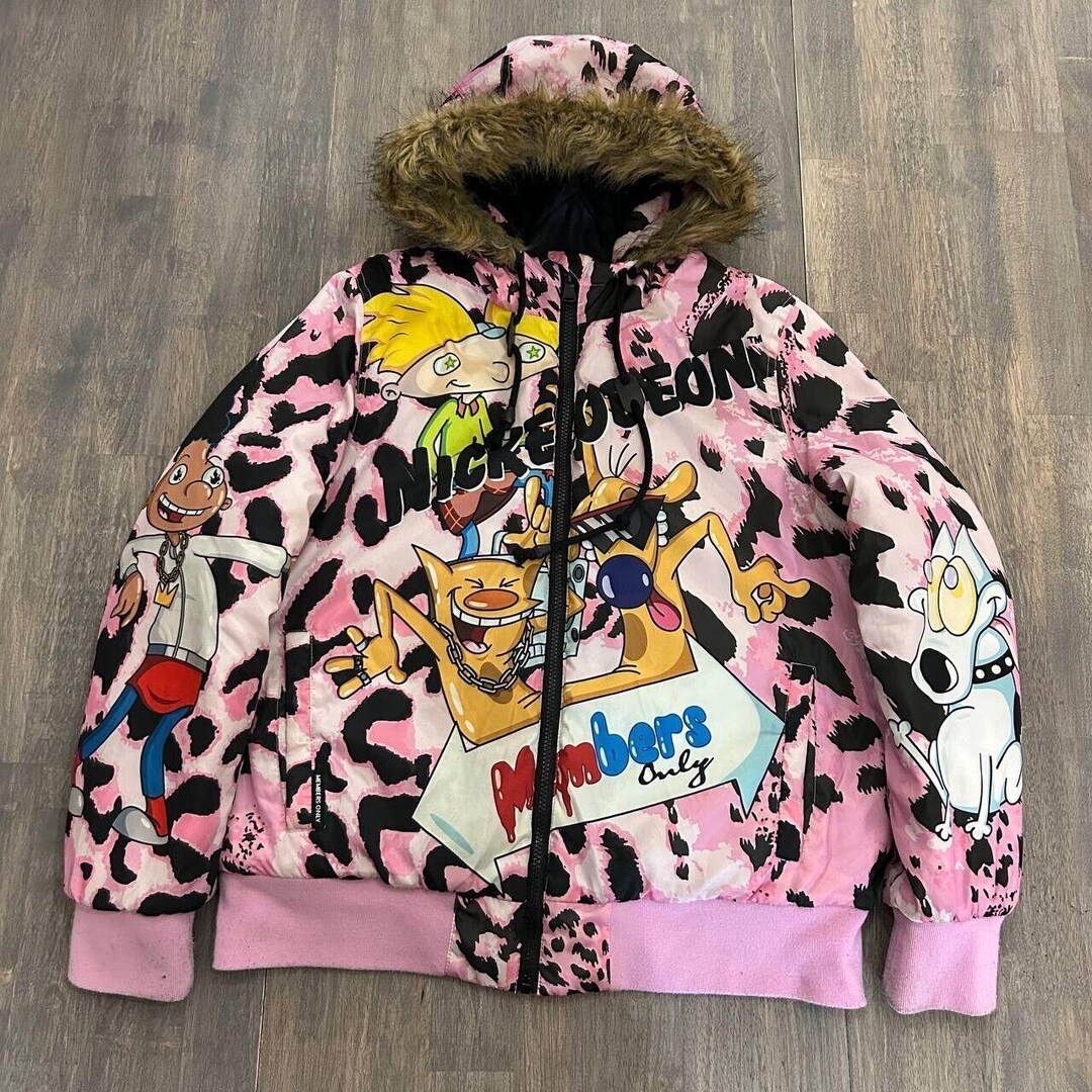 Members Only Nickelodeon Rug Rats Cat Dog Arnold Rocko Fur Pink Puffer ...