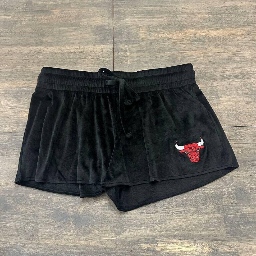 NBA Chicago Bulls Logo Black Velour Soft Track Pants Athletic Sports ...