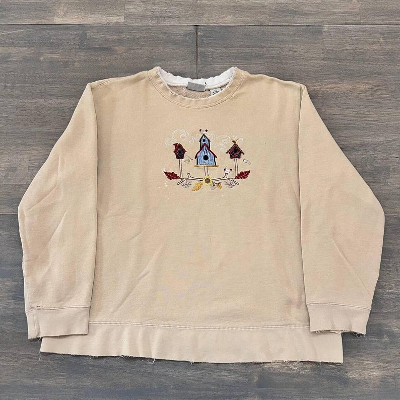 Vintage 90s Bird House Cute Granny Core Distressed Ringer Sweatshirt ...