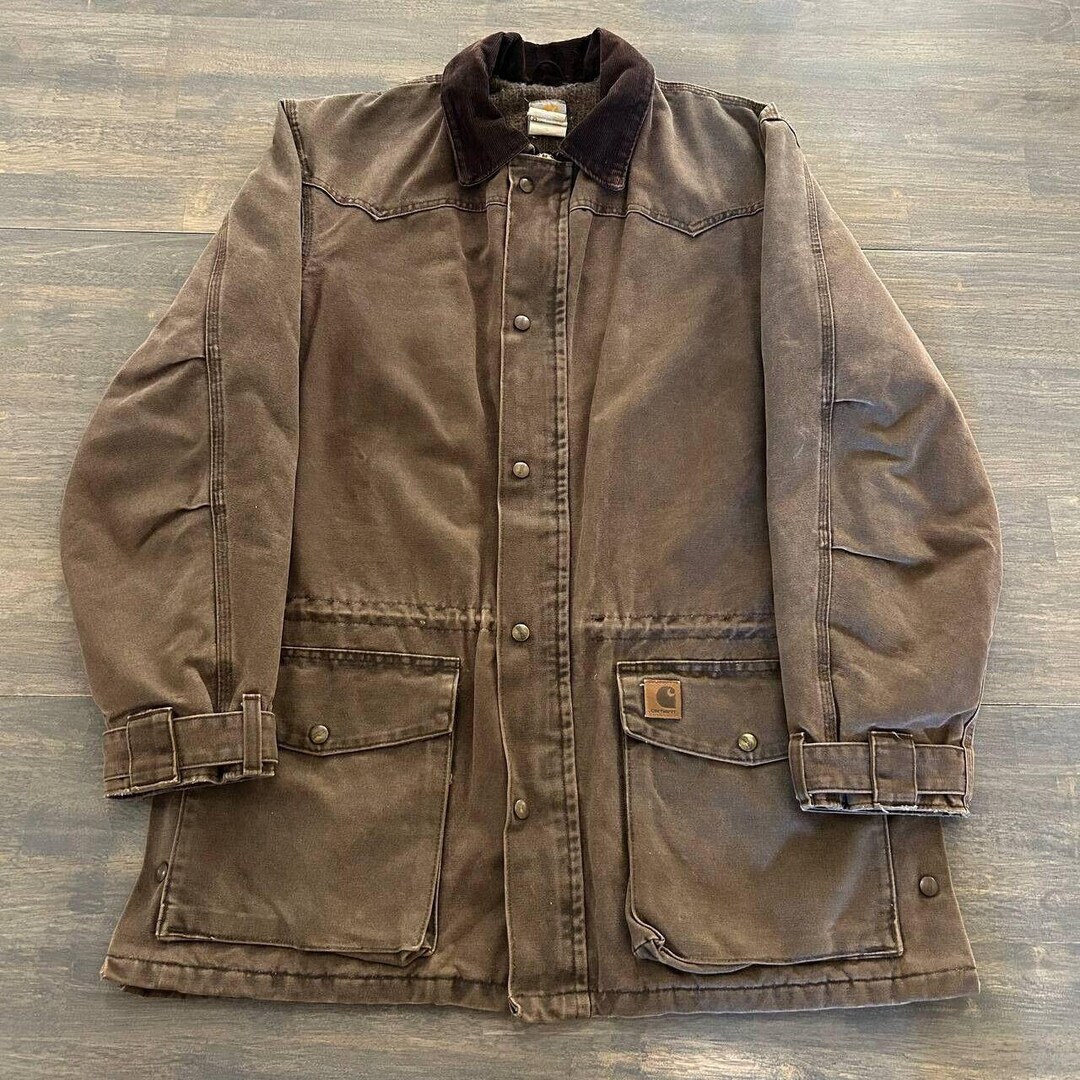 Vintage 90s Carhartt C52 Canvas Blanket Lined Work Jacket Brown Men's ...