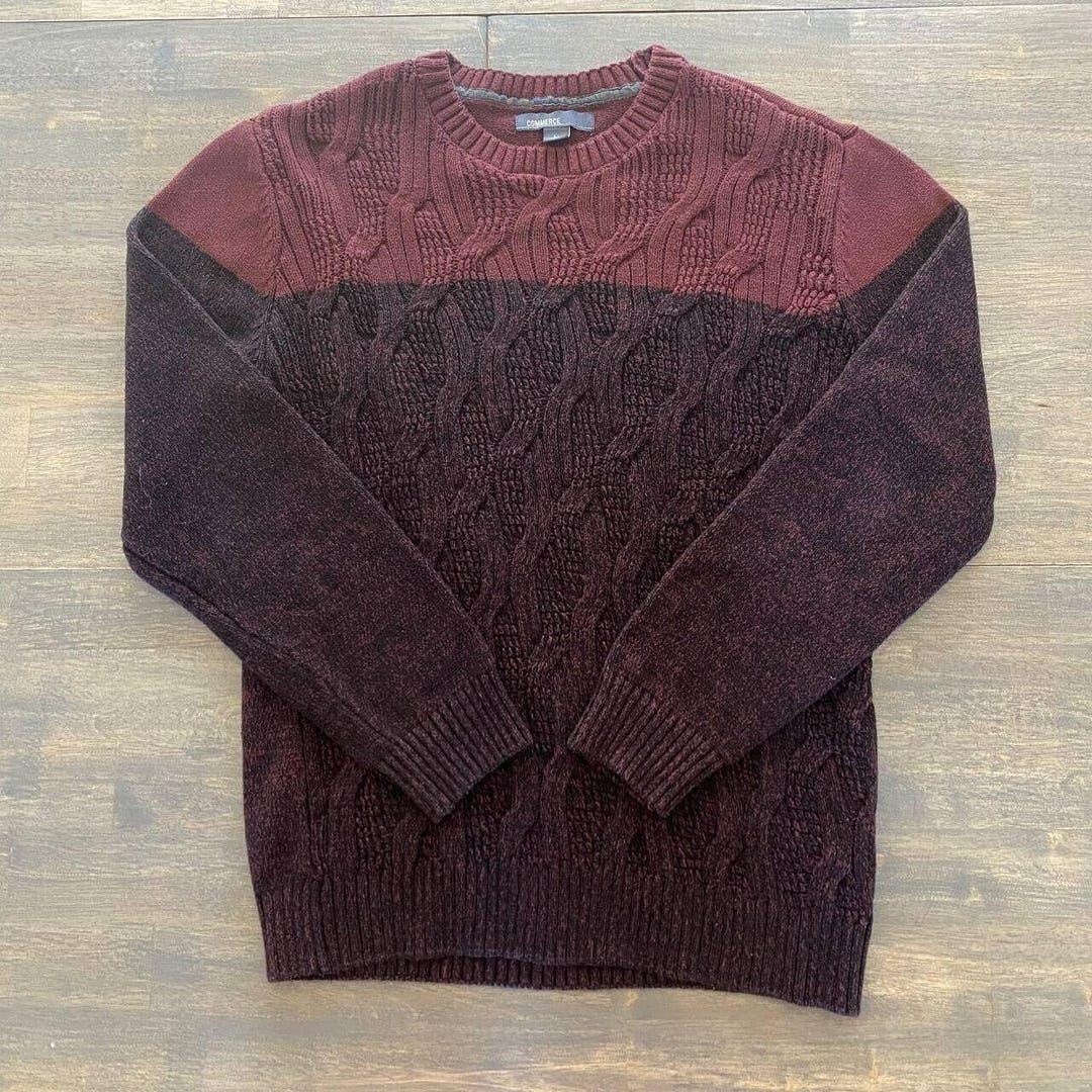 Vintage 2000s Commerce Maroon Pattern Knit Sweater Textured Casual ...