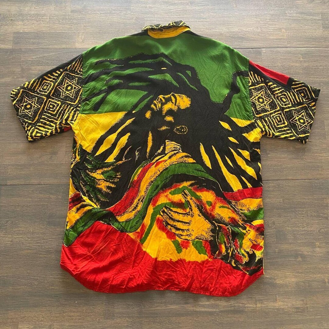 RARE 90s Bob Marley Vintage Rasta Roots Reggae Jamaican Button Shirt ...