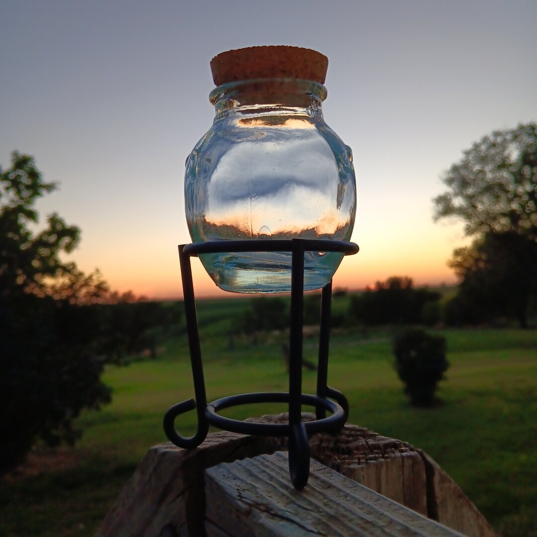 Deathtaxusa Small Glass Cauldron Shaped Bottle Jar With Metal Stand ...