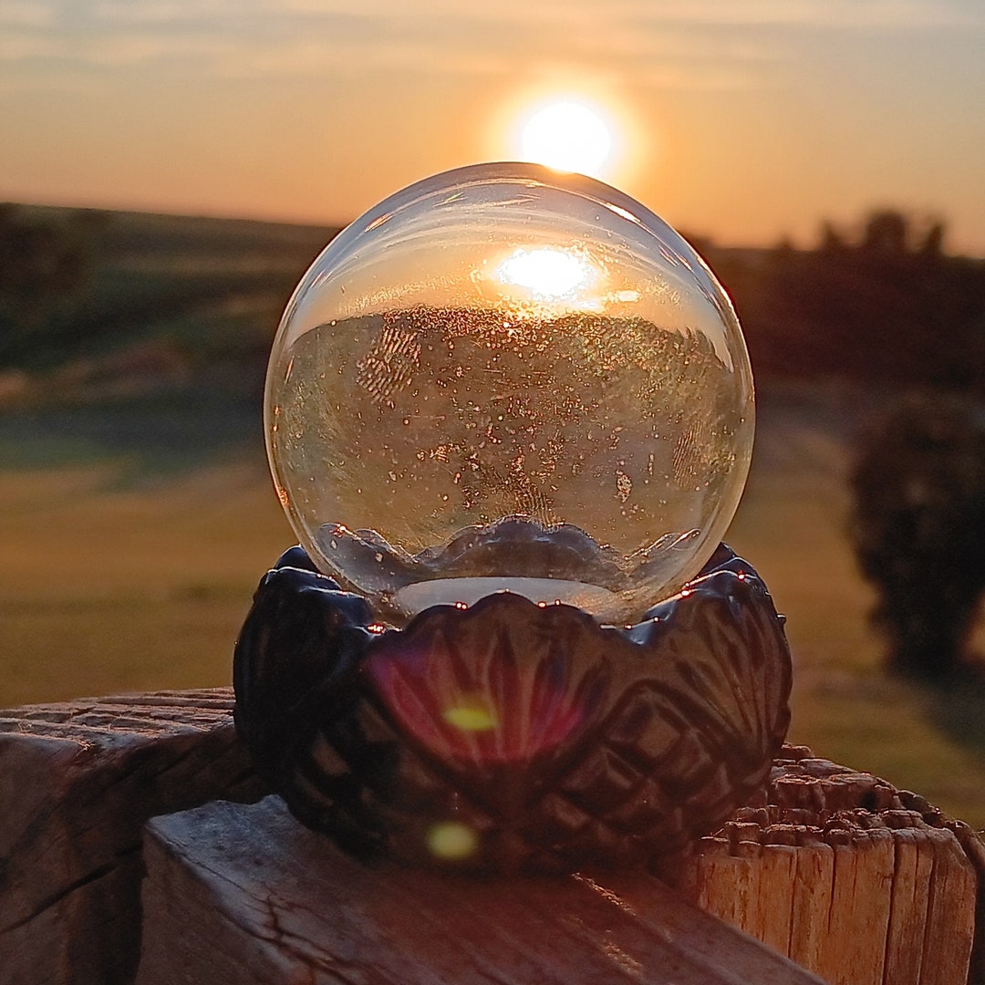 Deathtaxusa • Small Simple Glass Orb Snow Globe With Ornate Stand Base ...
