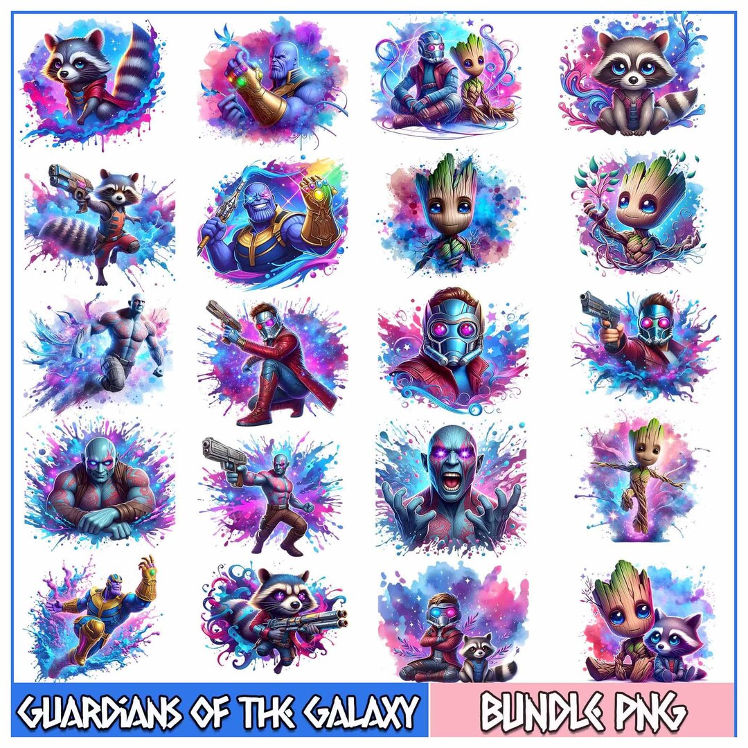 Galaxy Guardians Clipart Set, Groot Sublimation, Groot PNG, Rocket ...