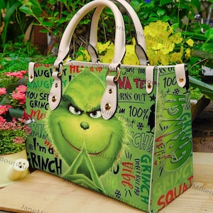 Grinch Christmas Leather Bag, Grinch Lover Handbag, Custom Leather Bag ...