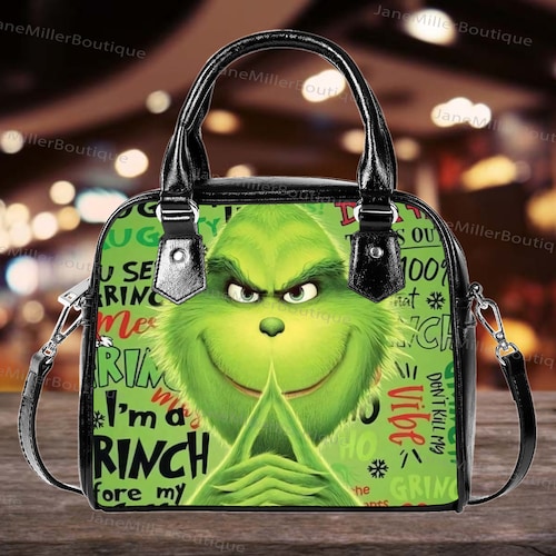 Grinch Christmas Leather Tote Bag Grinch Lover Handbag - Etsy