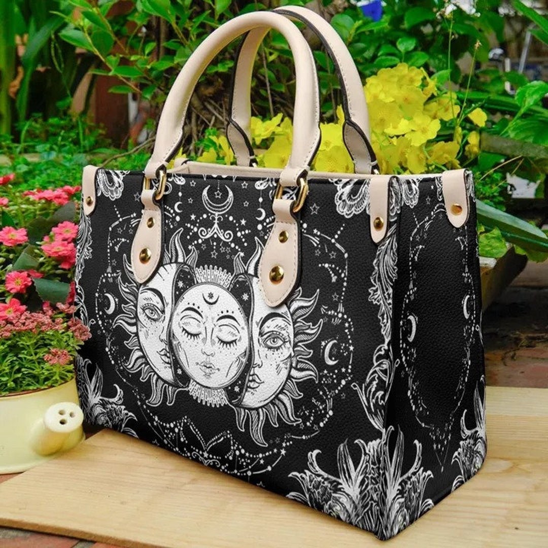 Wicca Leather Bag Sun and Moon Leather Bag, Wicca Handbag, Custom ...