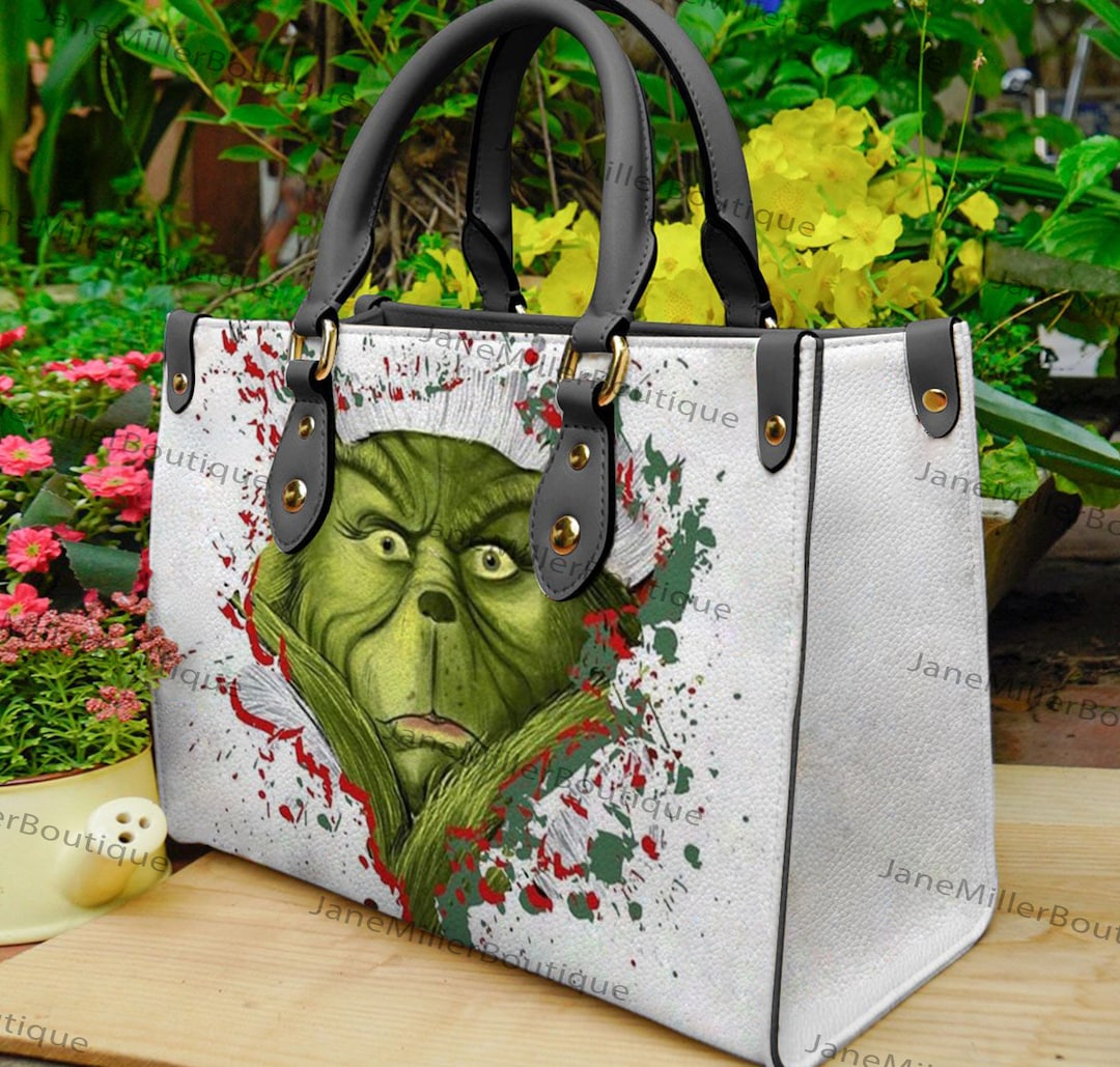 Grinch Christmas Leather Bag, Grinch Lover Handbag, Custom Leather Bag ...