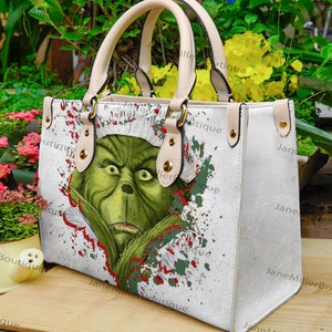 Grinch Christmas Leather Bag, Grinch Lover Handbag, Custom Leather Bag ...