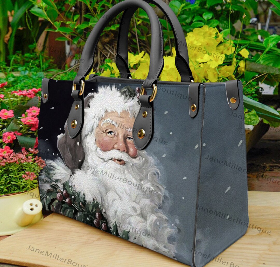 Berry Santa in Gray Leather Bag Christmas Bag Santa Handbag - Etsy
