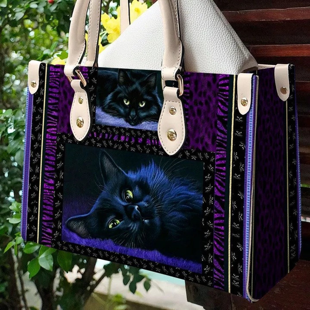 Black Cat Leather Bag Mysterious Elegant Black Cat Lady Handbag, Wicca ...