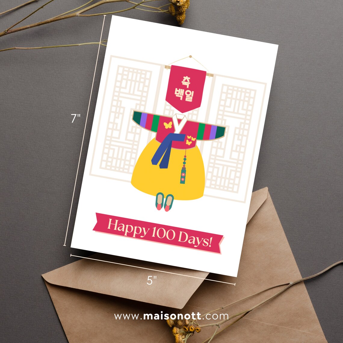 100 Days Card Korean Baekil Hangeul Card 100th Day Hanbok | Etsy