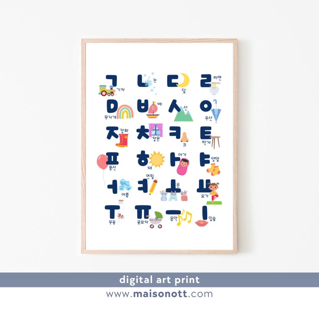 Korean Alphabet Poster Hangeul Kid Poster Printable Wall Art - Etsy