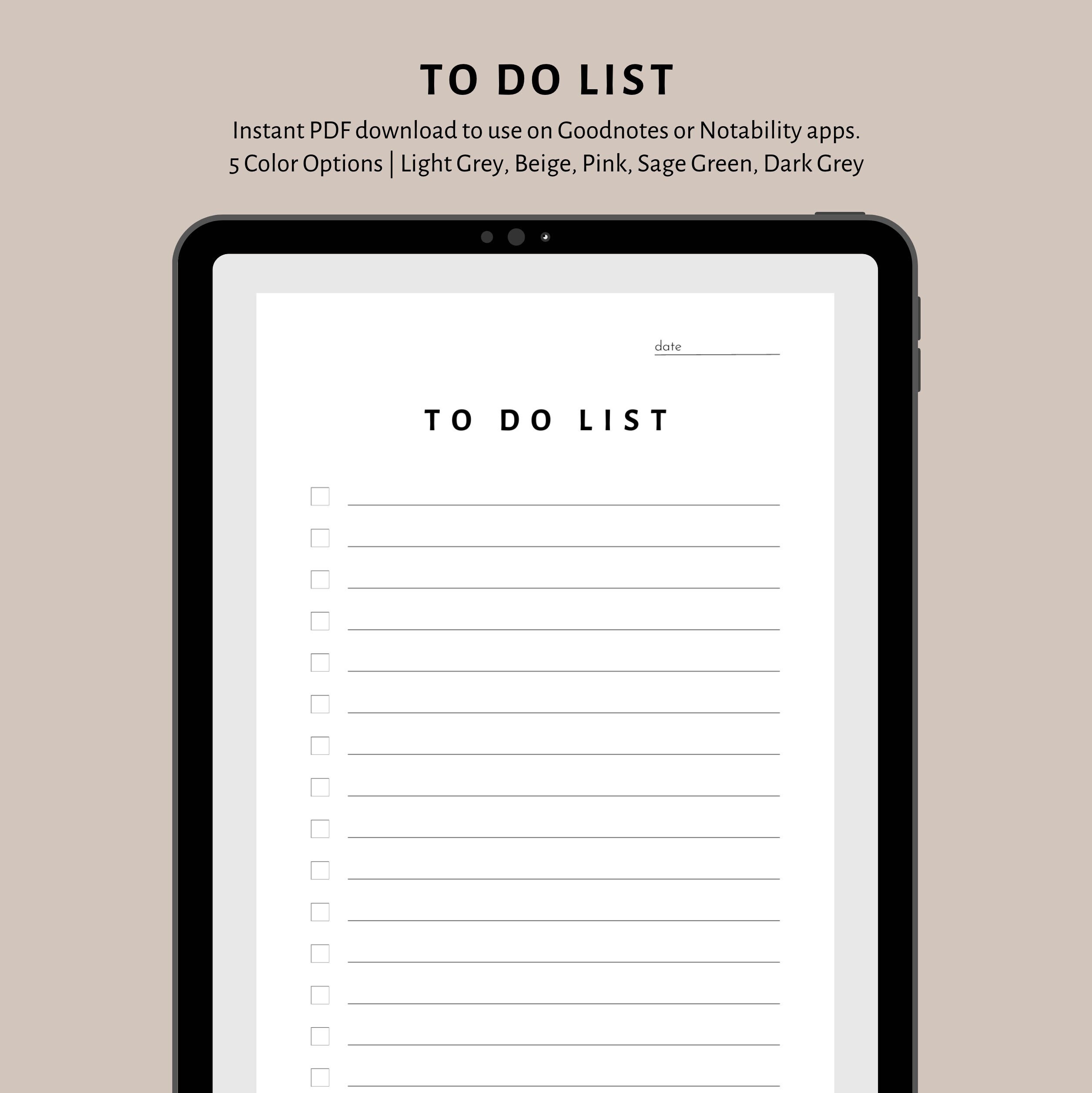 Digital/printable to Do List Planner Checklist for iPad | Goodnotes ...