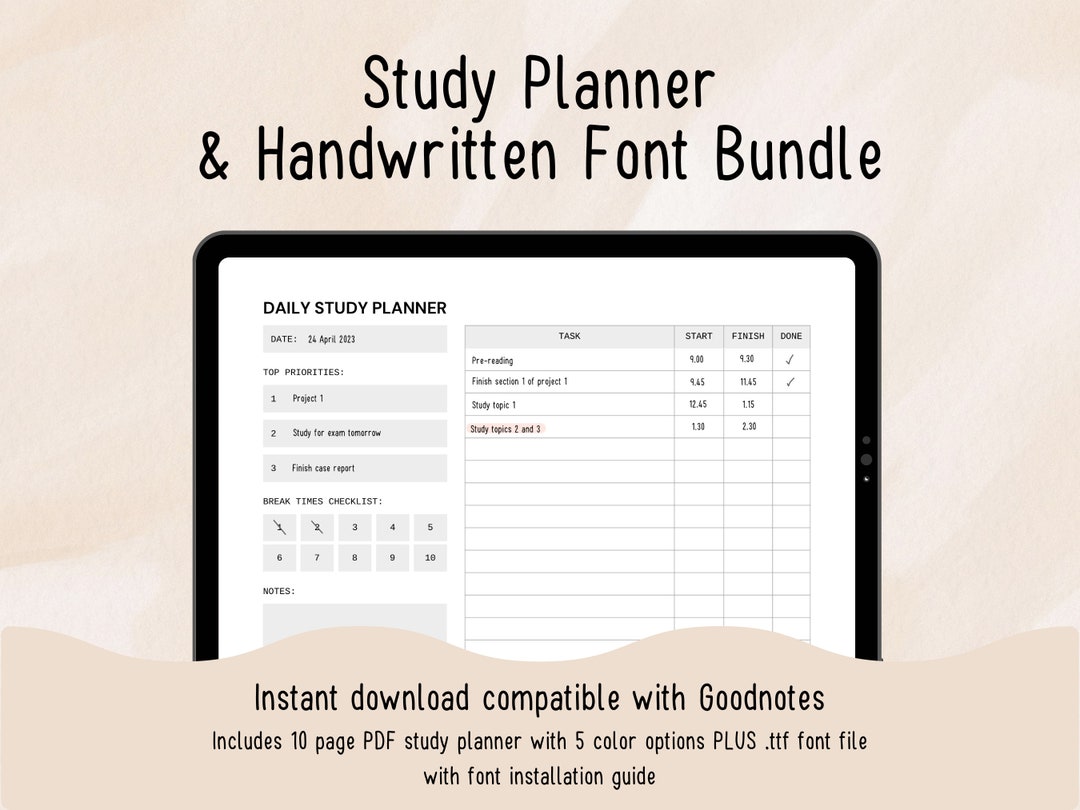 Study Starter Pack – Digital Student Planner & Handwritten Font Bundle ...