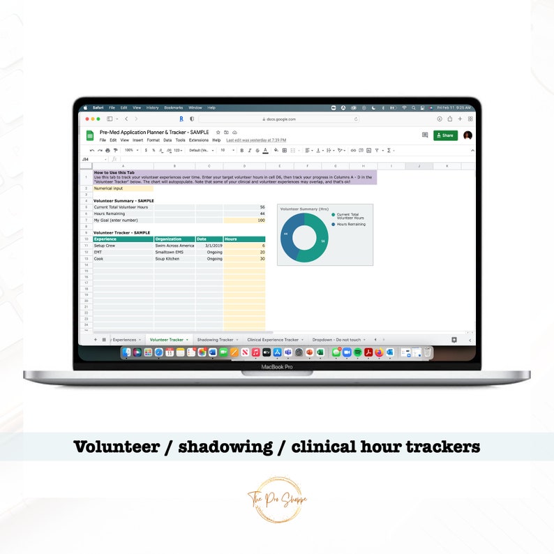 Pre-med Application Planner & Tracker Google Sheets Digital Download - Etsy