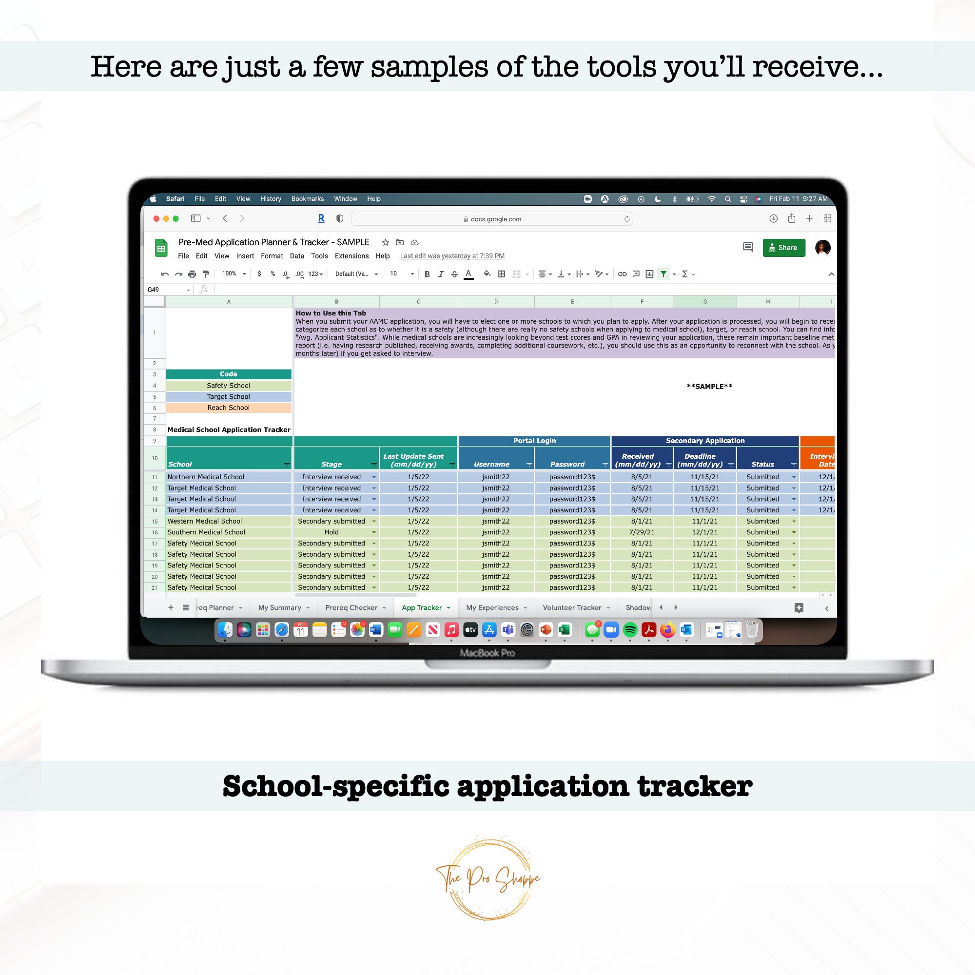 Pre-med Application Planner & Tracker | Google Sheets | Digital ...