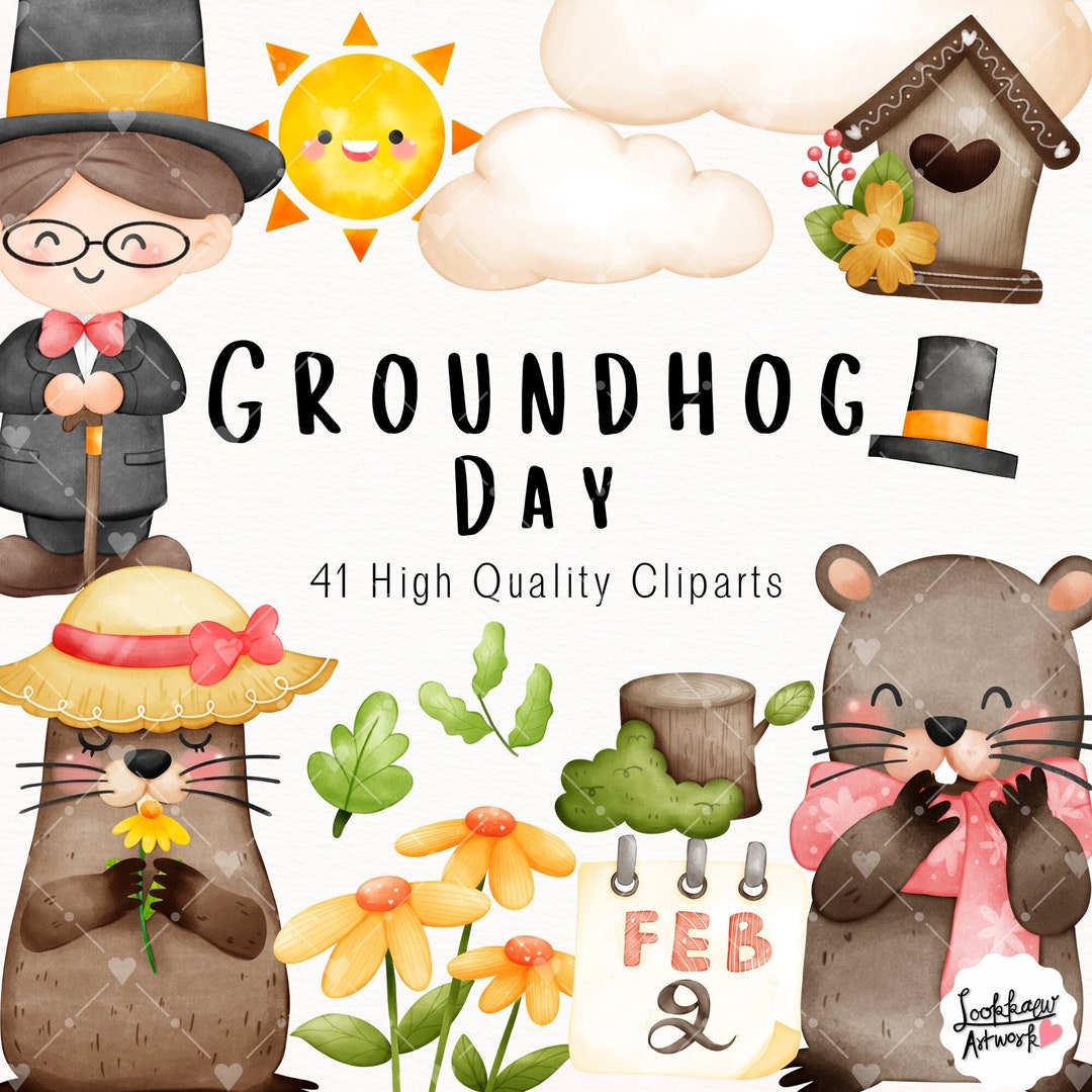 Happy Groundhog Day Clipart, Hand Draw Watercolor, High Quality Png ...