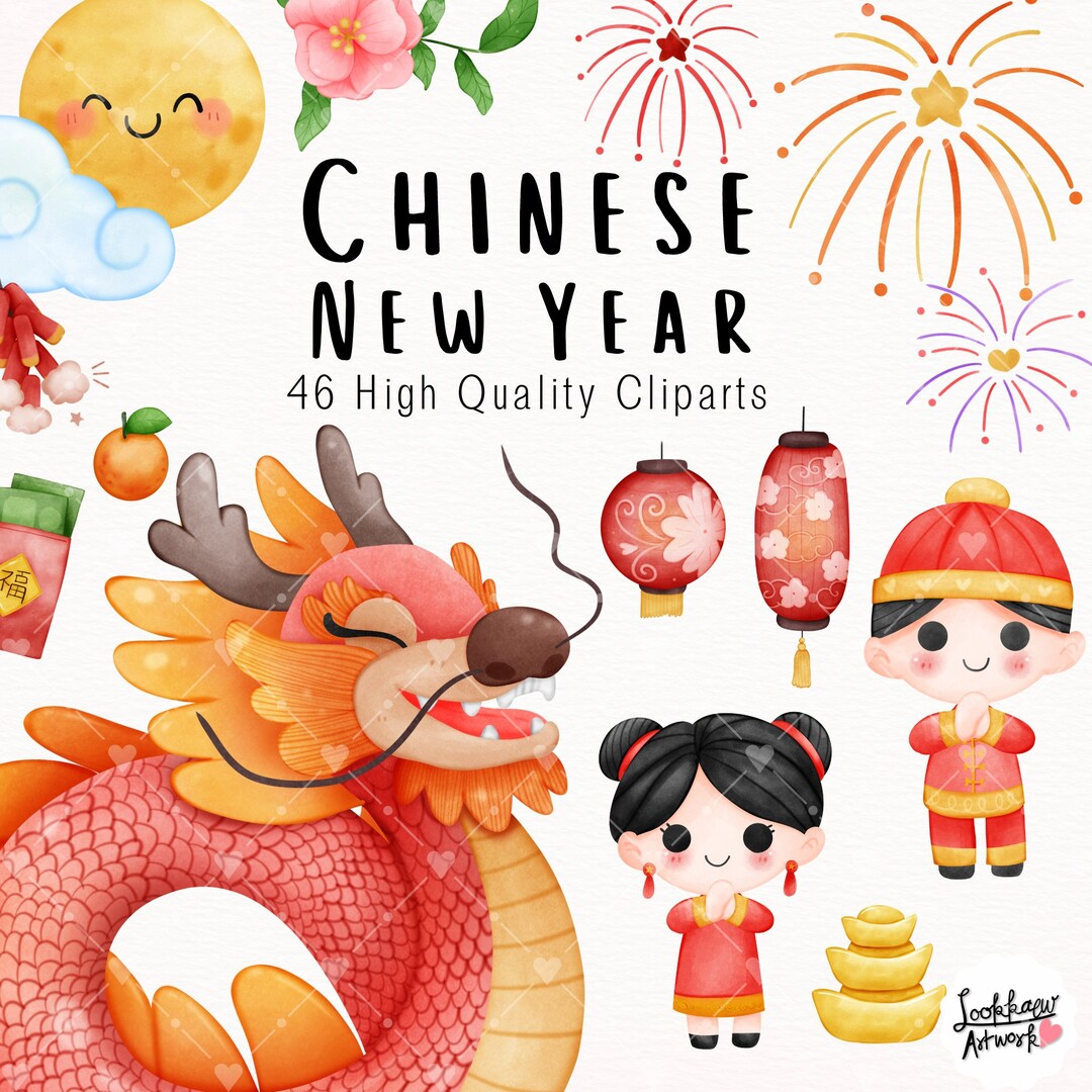 46 PNG Watercolor Chinese New Year, Lunar New Year Clipart, Cute ...