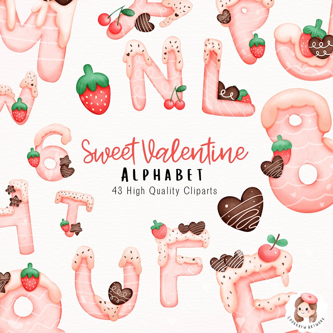 Sweet Valentine Alphabet Clipart, Love Letter Png, Cute Strawberry and ...