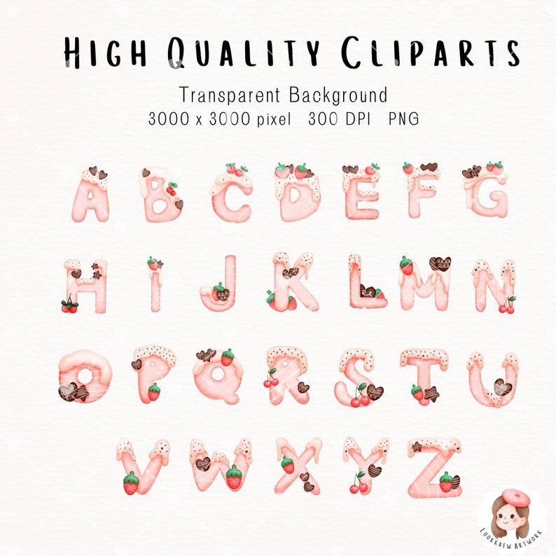 Sweet Valentine Alphabet Clipart, Love Letter Png, Cute Strawberry and ...