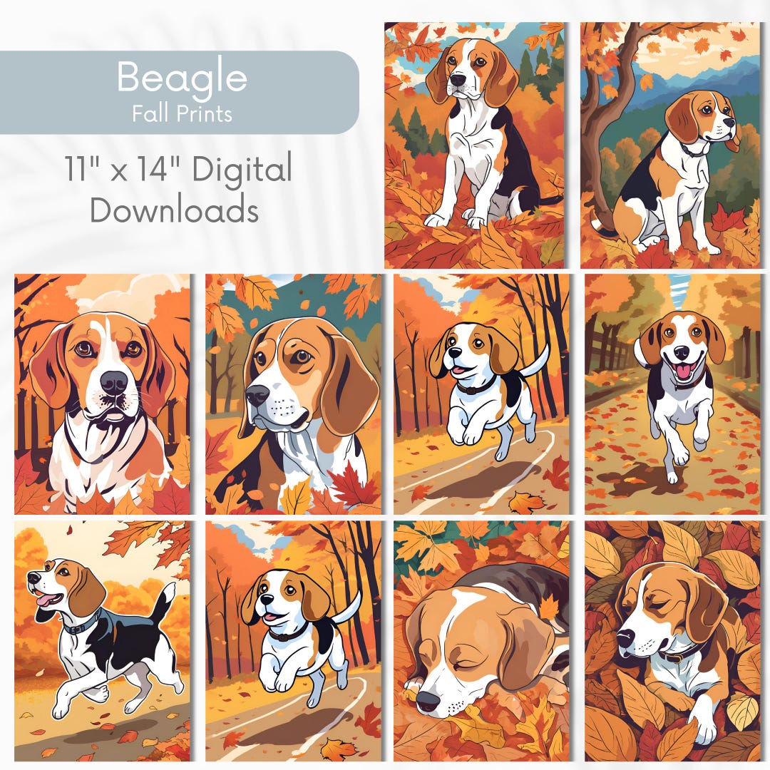 Fall-themed Beagle Art | 11x14 Digital Download | Set of 10 - Etsy