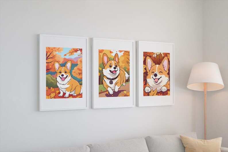 Fall-themed Corgi Art | 11x14 Digital Download | Set of 10 - Etsy