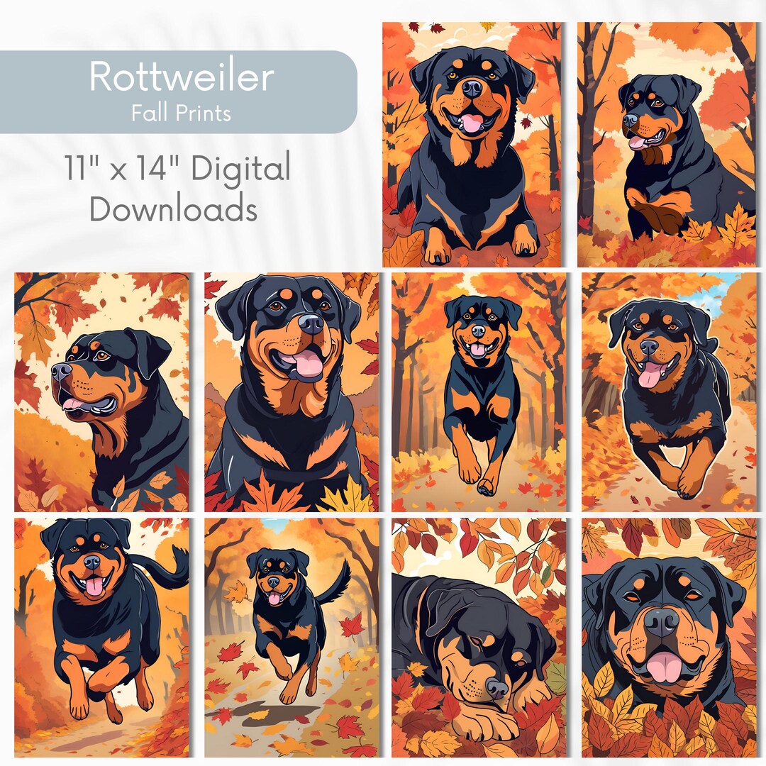 Fall-themed Rottweiler Art | 11x14 Digital Download | Set of 10 - Etsy