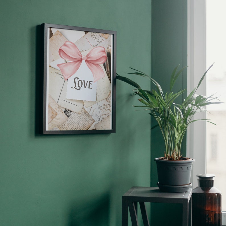 Love Letters Poster, Coquette Room Decor, Pink Vintage Bow Print, Baby ...