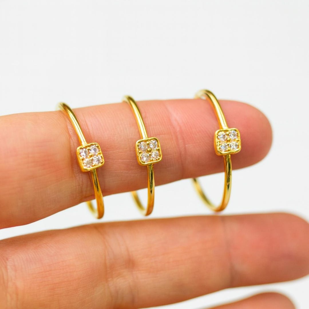 18K Minimalist Square Ring- Square Cut Ring- Shiny Ring- Stacking Ring ...
