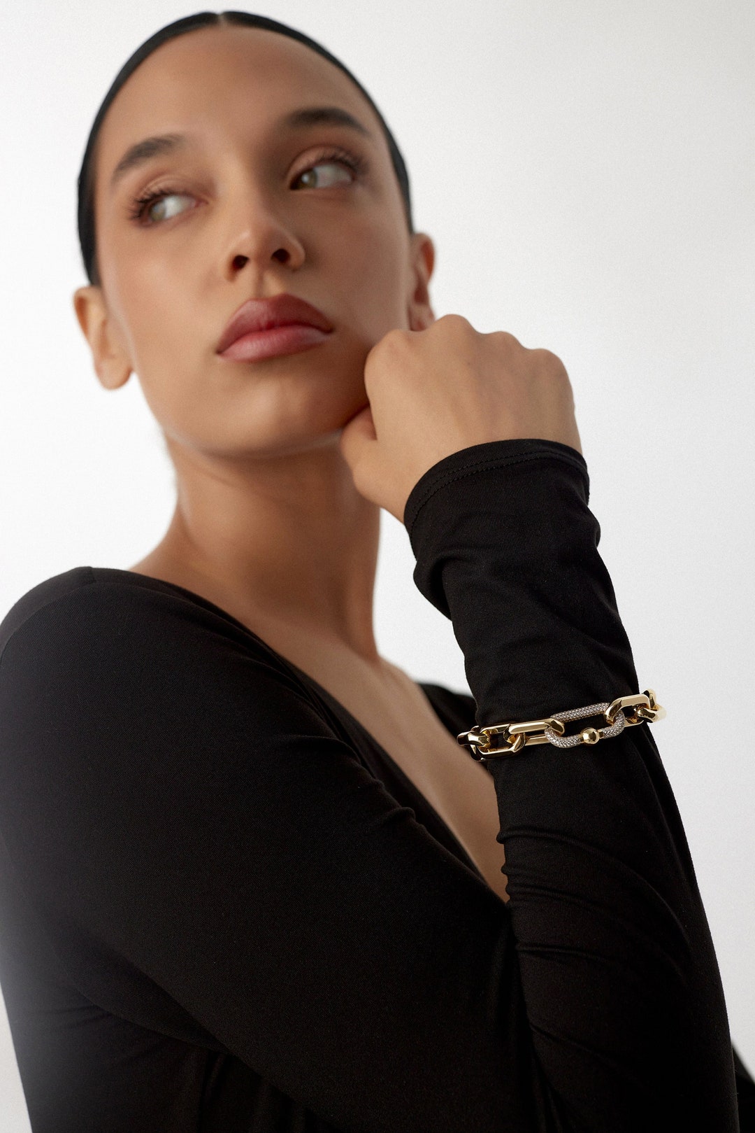 Design Gemstone Detailed Link 14K Solid Gold Bracelet, Unique Gift ...
