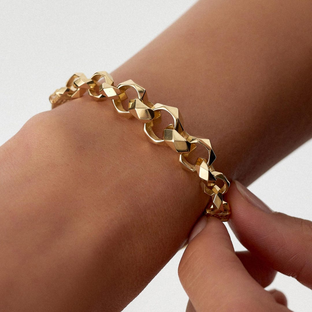 Rolo Charm Detailed Herringbone Chain Bracelet, 14K Bracelets, Rolo ...