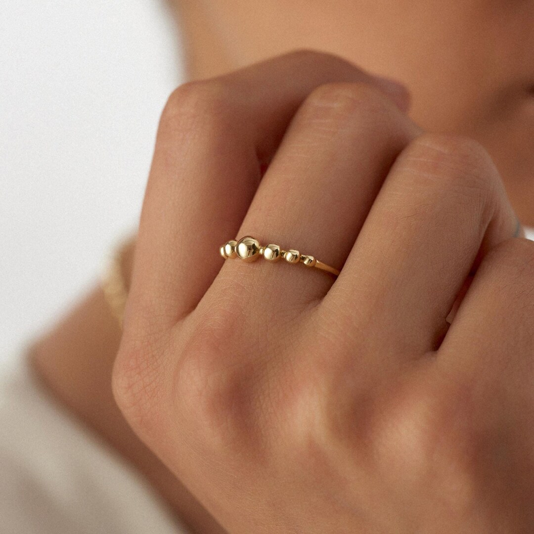 Dorica Bead 14K Solid Gold Ring / Shiny Stackable Daily Wear Ring ...