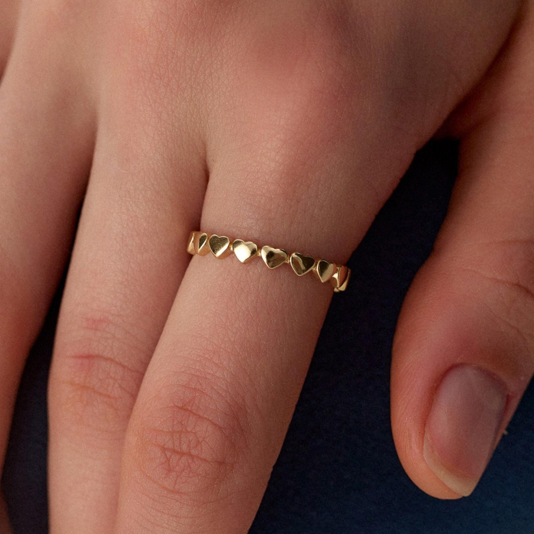 Heart Stacking 14K Solid Gold Ring, Minimalist Stackable Love Ring ...