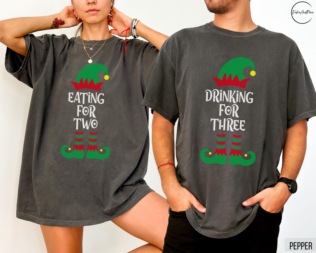Elf Christmas Pregnancy Announcement Shirt: Pregnant Matching Eating ...
