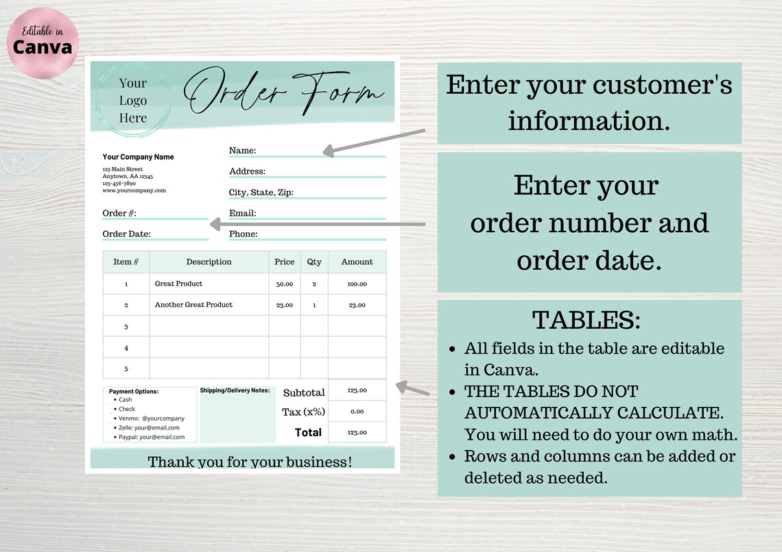 Order Form and Order Tracker Template Download Digital Canva Editable ...
