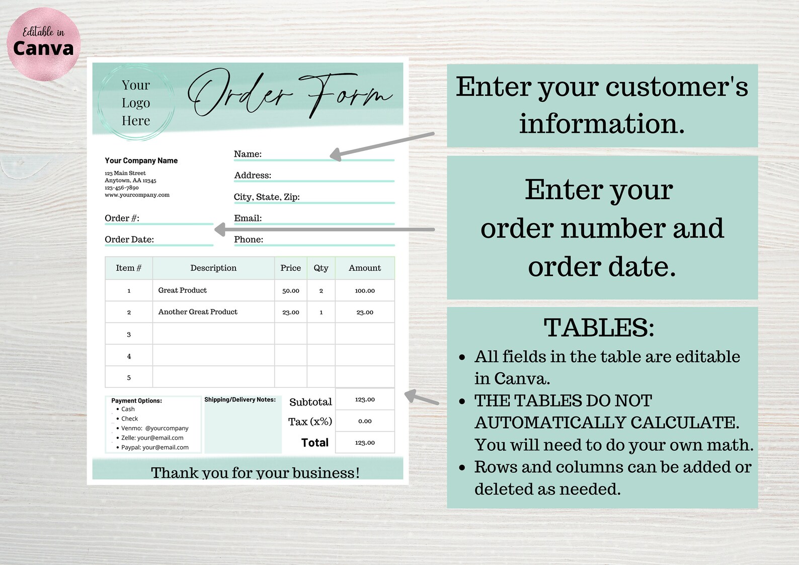 Order Form and Order Tracker Template Download Digital Canva Editable ...