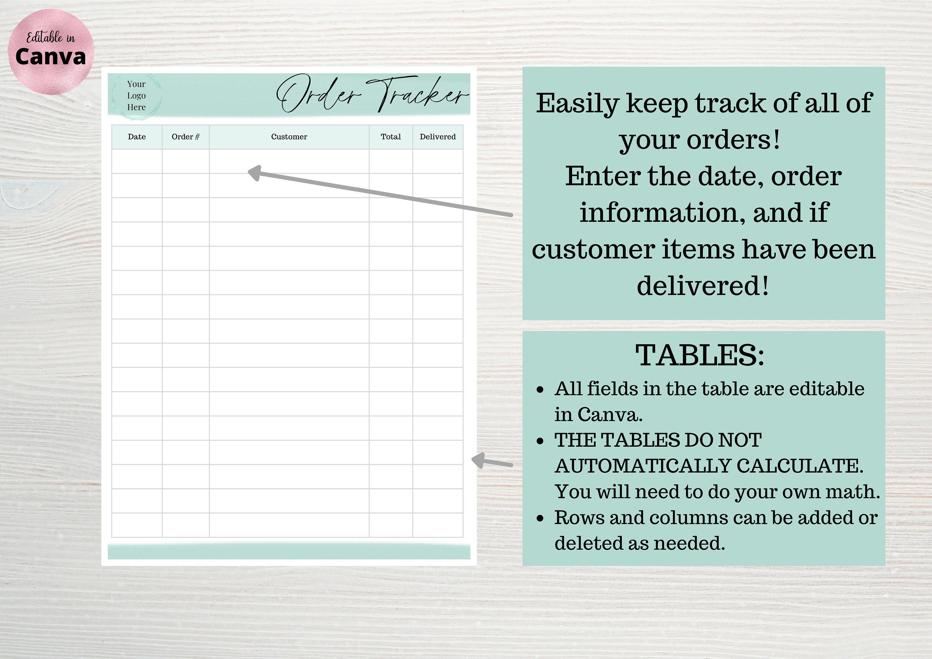 Order Form and Order Tracker Template Download Digital Canva Editable ...