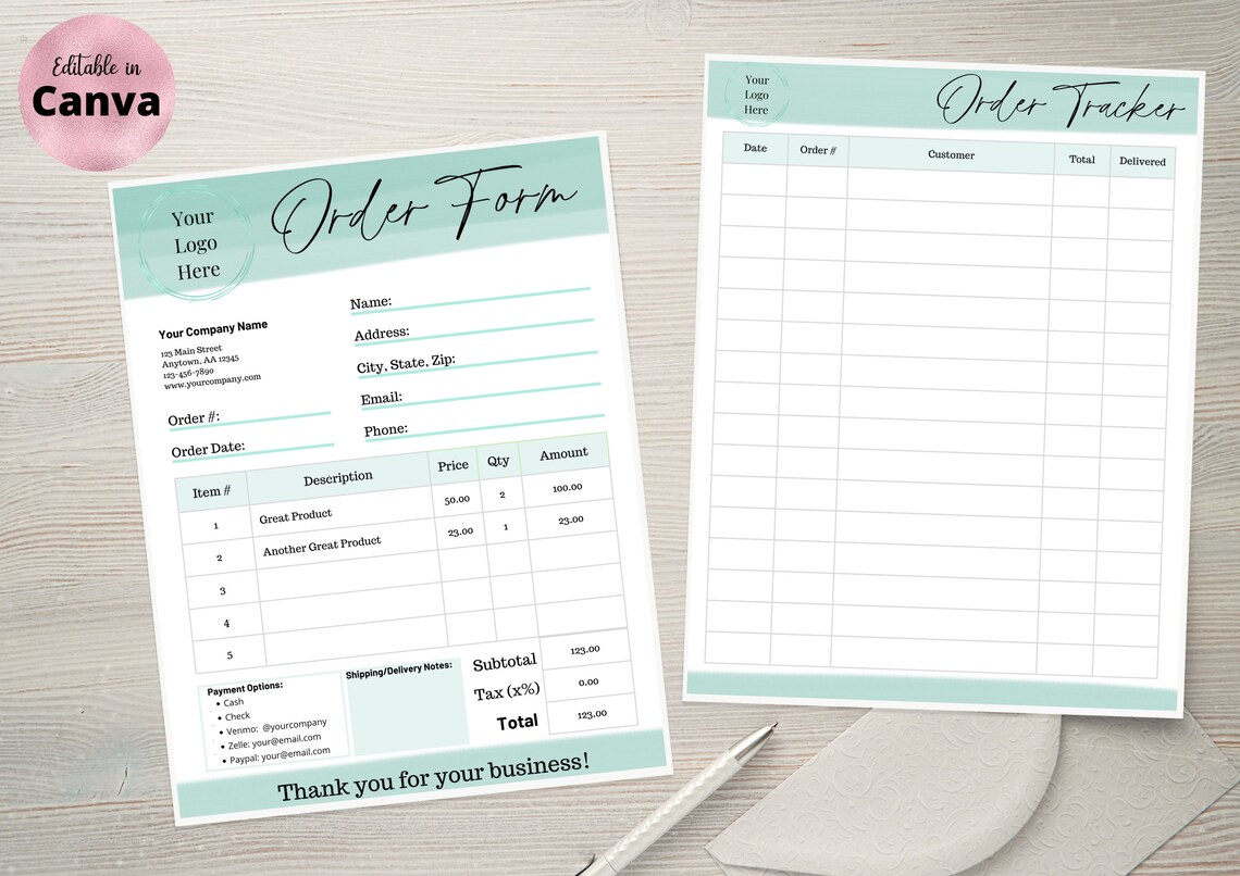 Order Form and Order Tracker Template Download Digital Canva Editable ...