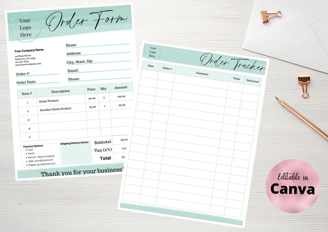 Order Form and Order Tracker Template Download Digital Canva Editable ...