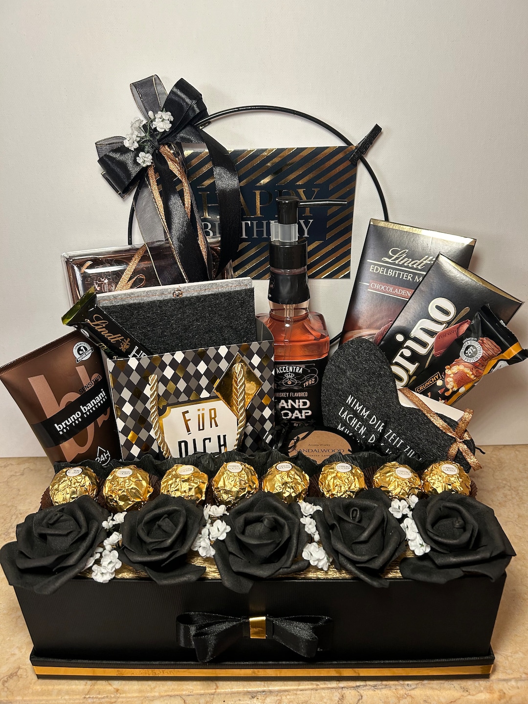 Birthday Herring Gift Roses Black Gold White Box Chocolate Ferrero ...