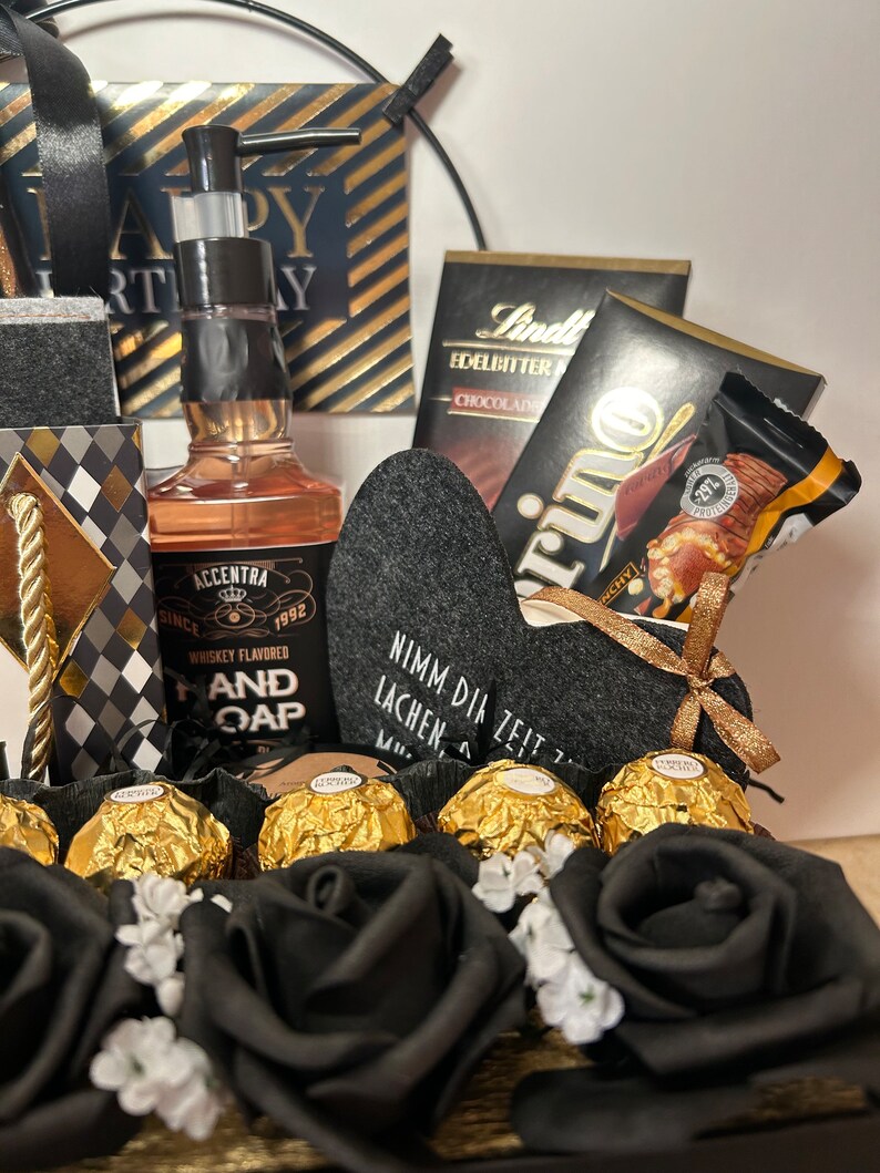 Birthday Herring Gift Roses Black Gold White Box Chocolate Ferrero ...