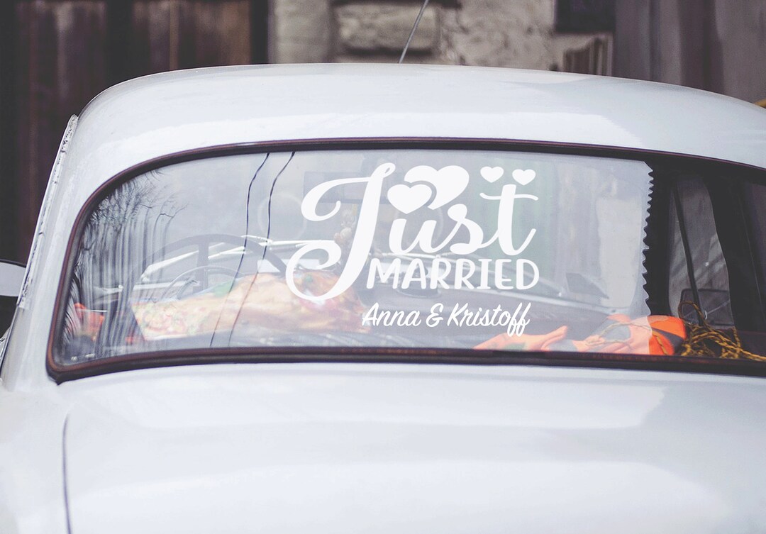 Just Married Bumper Sticker Personalized With Name, Date and Color Car ...
